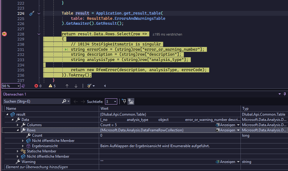 RFEMServer API II C# | get_result_table: no result for ResultTable.ErrorAndWarningsTable - Bug ...